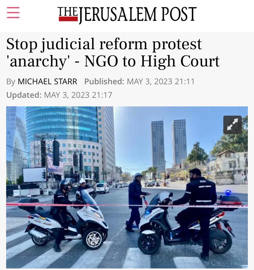 Stop judicial reform protest 'anarchy' - NGO to High Court - Regavim